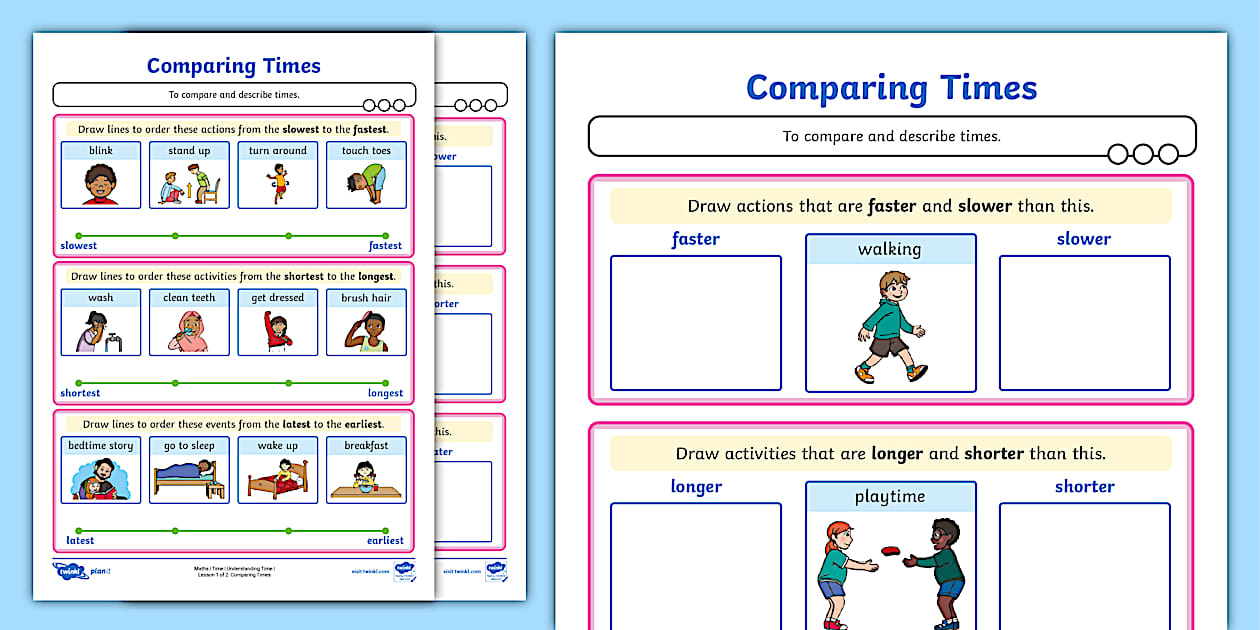 👉 Comparing Time Maths Worksheets (teacher made) - Twinkl