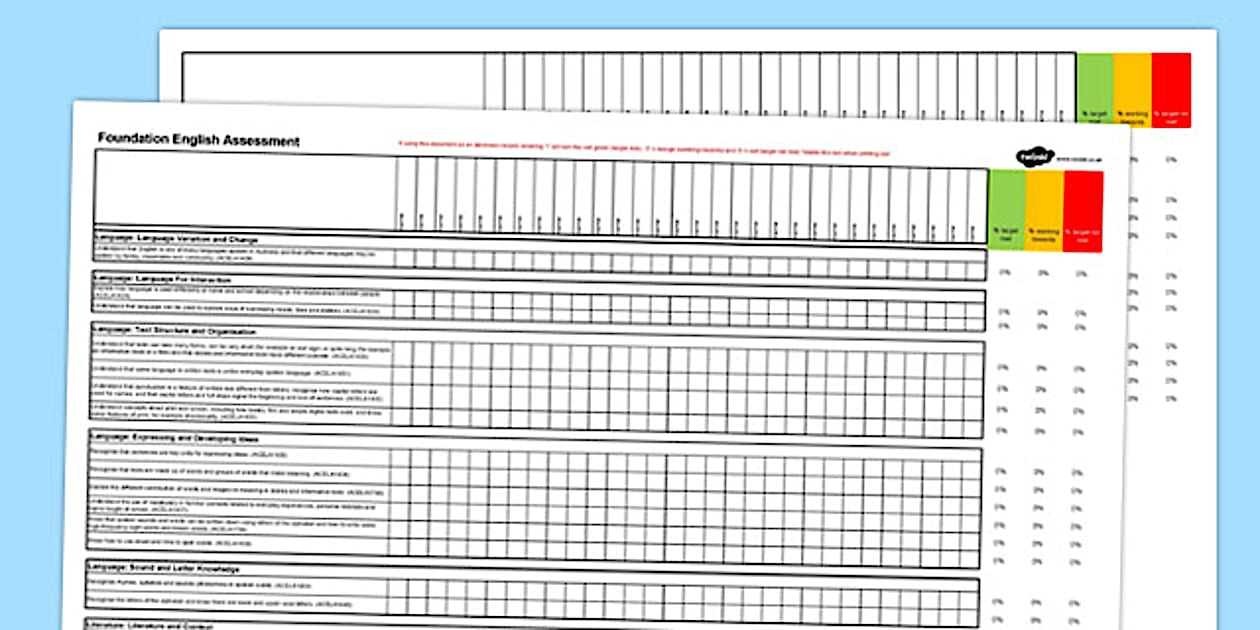 Australian Curriculum Foundation English Assessment Spreadsheet