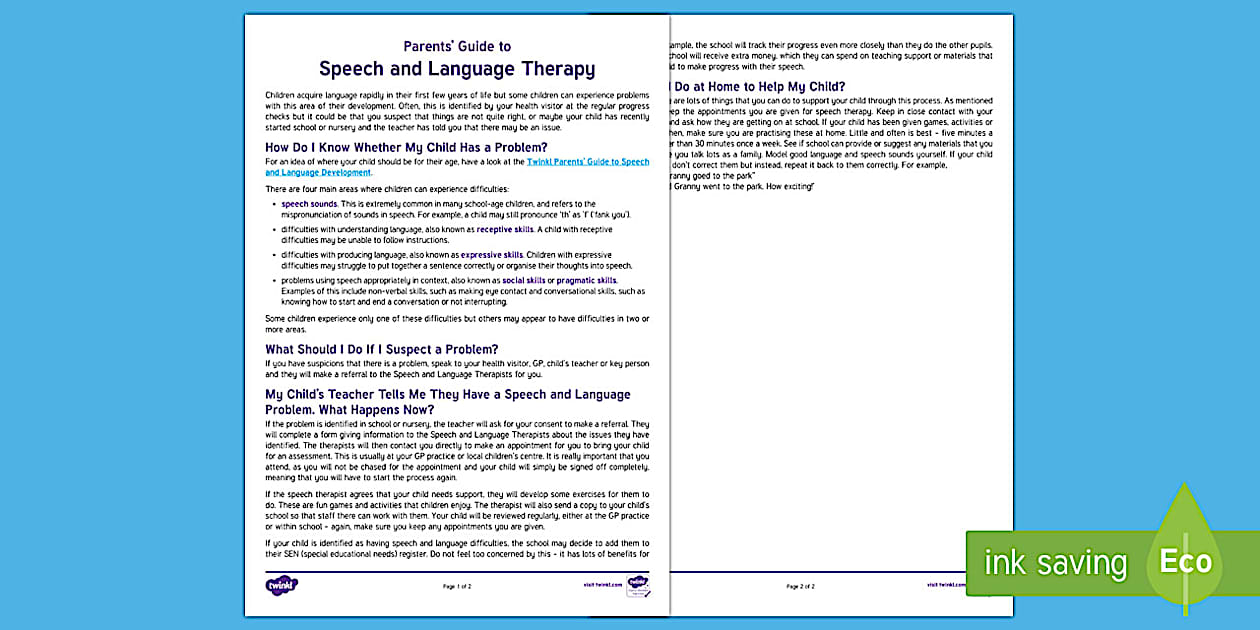 Speech and Language Resources for Parents | Guidance Sheet