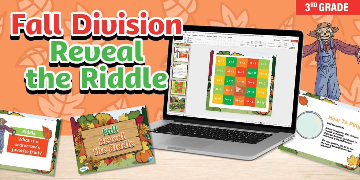 Third Grade Fall Division Reveal the Riddle Math PowerPoint