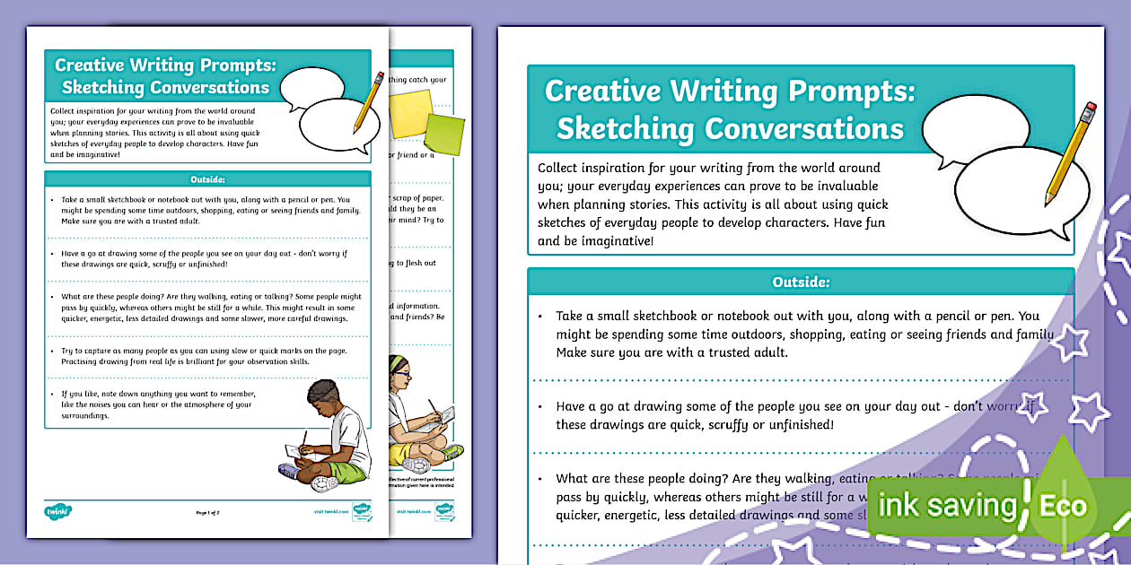 Creative Writing Prompts: Sketching Conversations - Twinkl