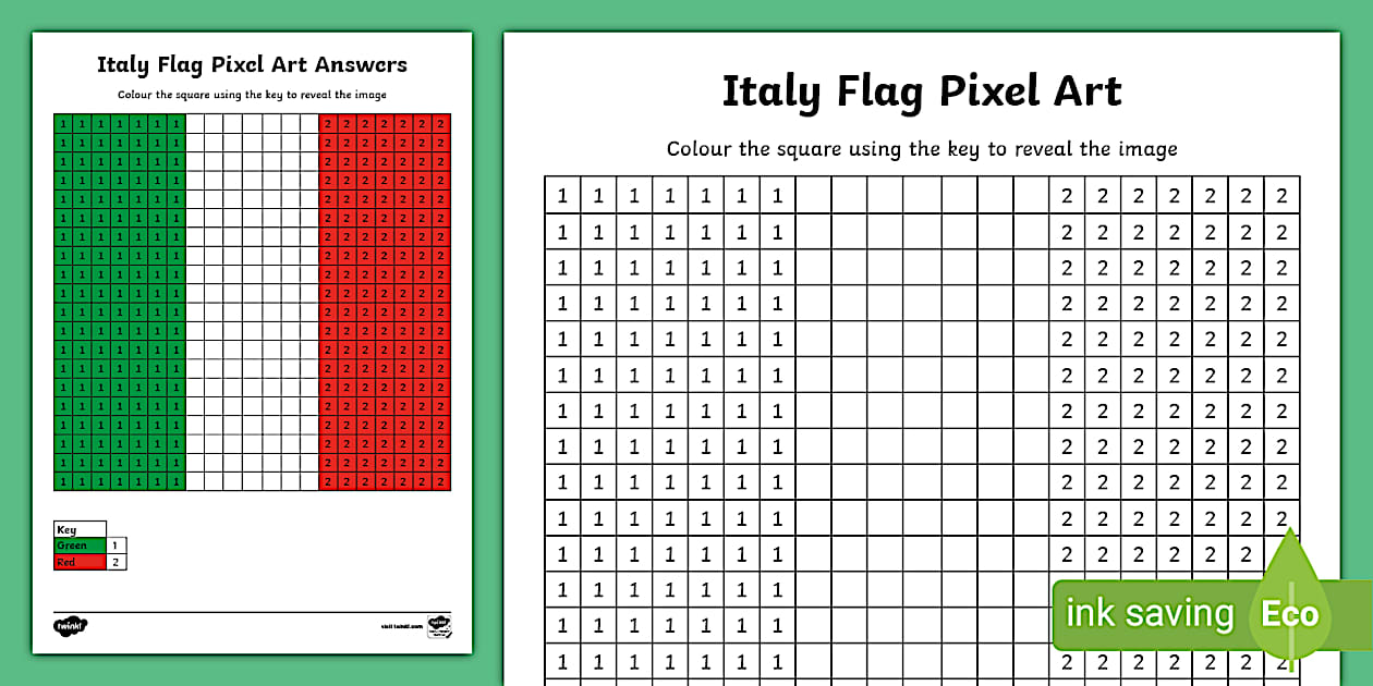 Italy Flag Pixel Art Template (teacher made) - Twinkl