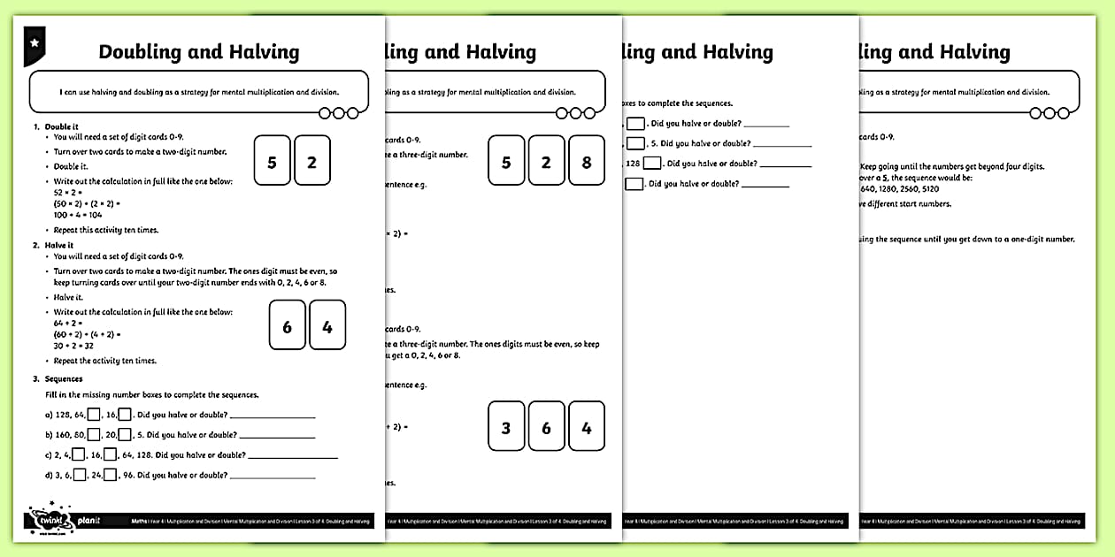 Doubling and Halving Worksheets - Teaching Resources