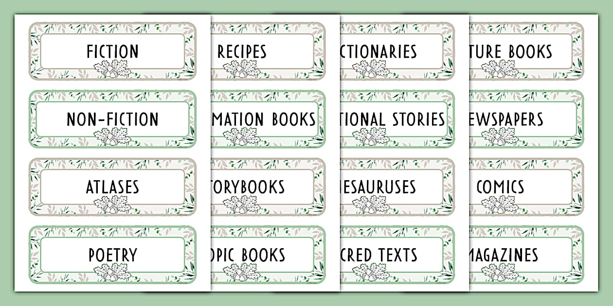 Muted Botanical Themed Acorn Library Labels (teacher made)