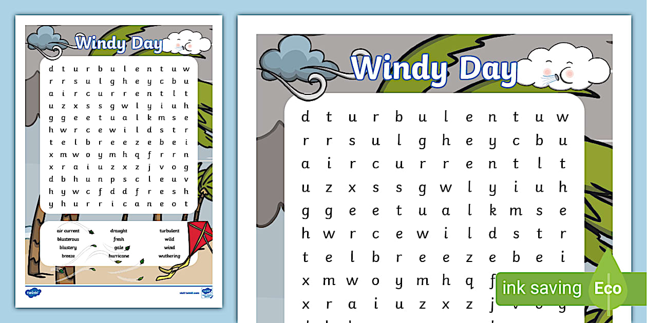 Windy Day Word Search,wind activities (Teacher-Made)