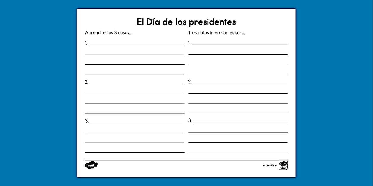 Actividad: Reflexión del Día de los presidentes - Twinkl