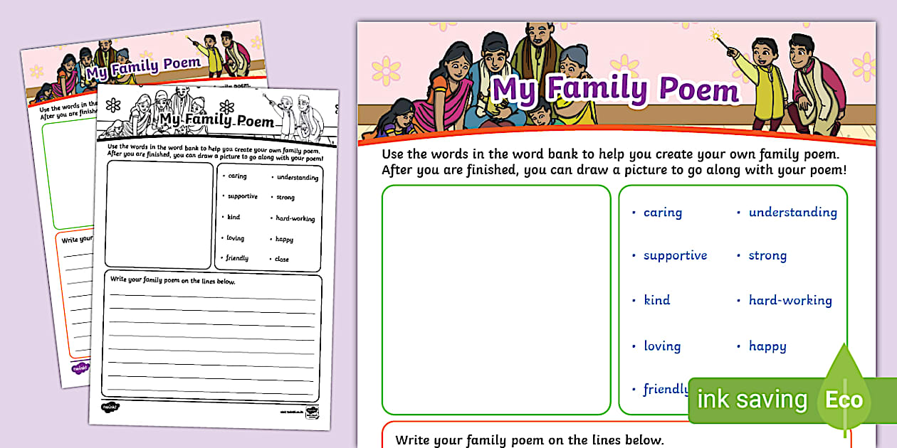 My Family Poem Writing Template (teacher made) - Twinkl
