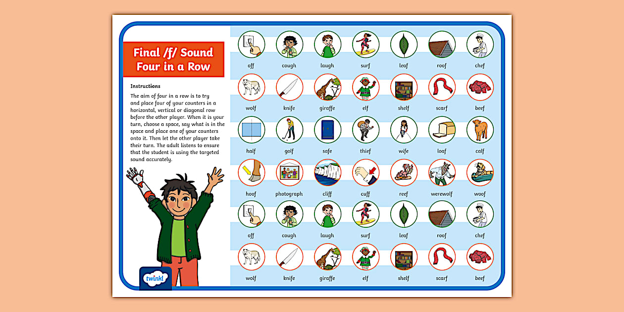 Final /f/ Sound Four in a Row (Teacher-Made) - Twinkl