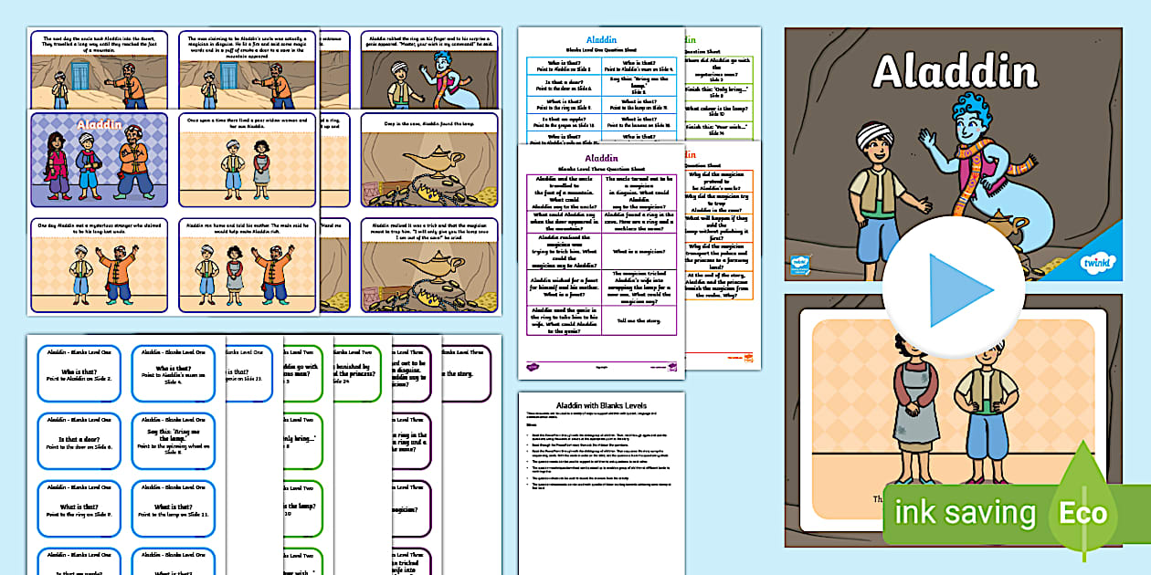 Aladdin with Blanks Level Question Cards (teacher made)