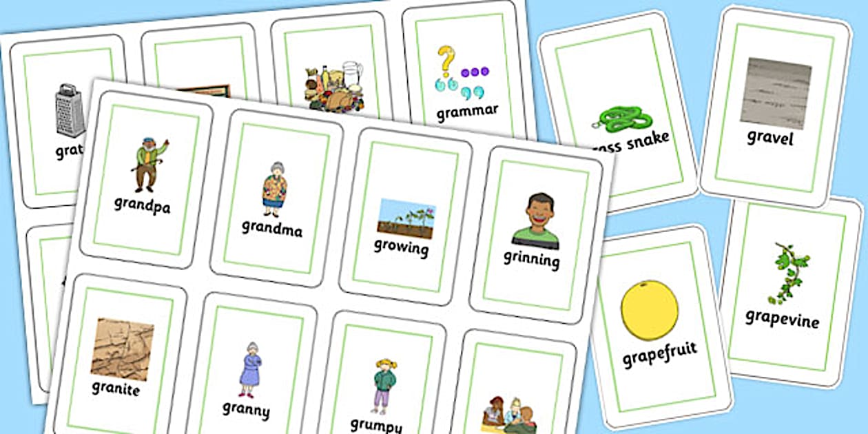 Cursive Two Syllable GR Flash Cards (teacher made) - Twinkl