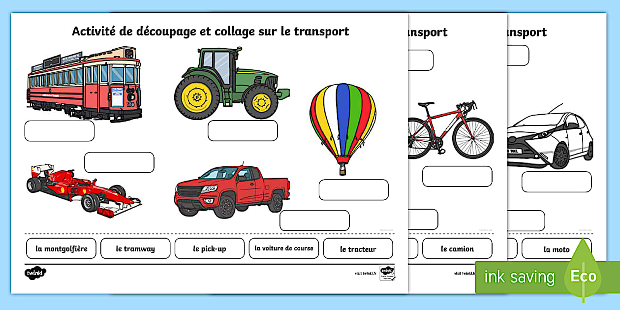 Feuille d'activités : transport : découpage et collage