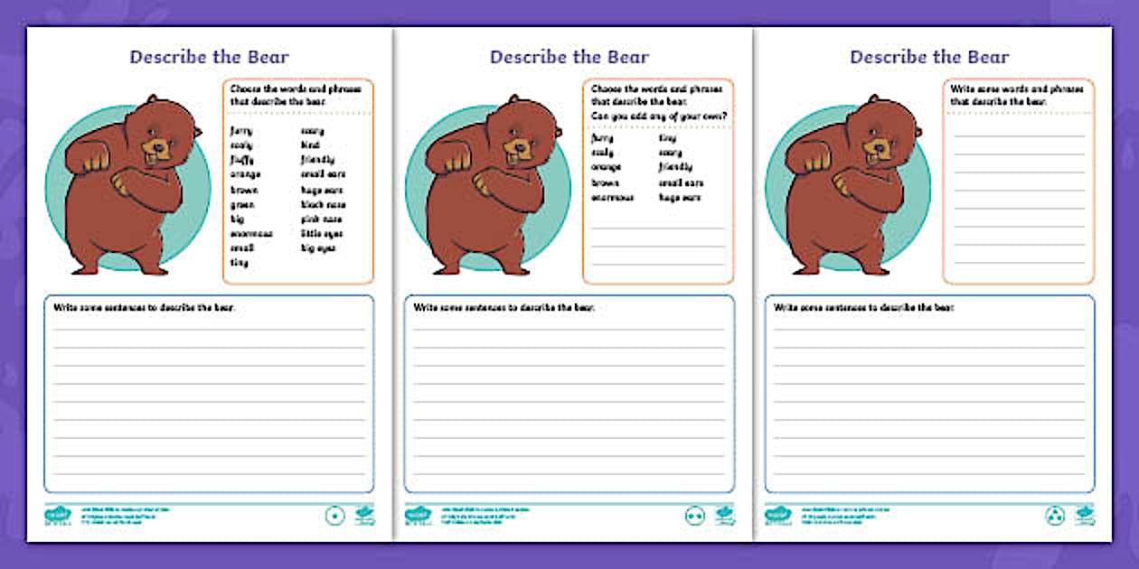 Editable Describe the Bear Writing Worksheet (teacher made)