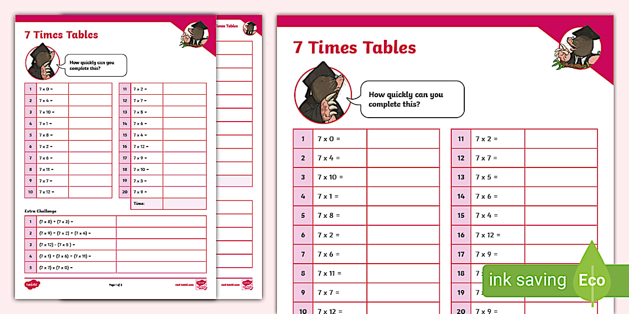 7 Times Tables Revision (teacher made) - Twinkl