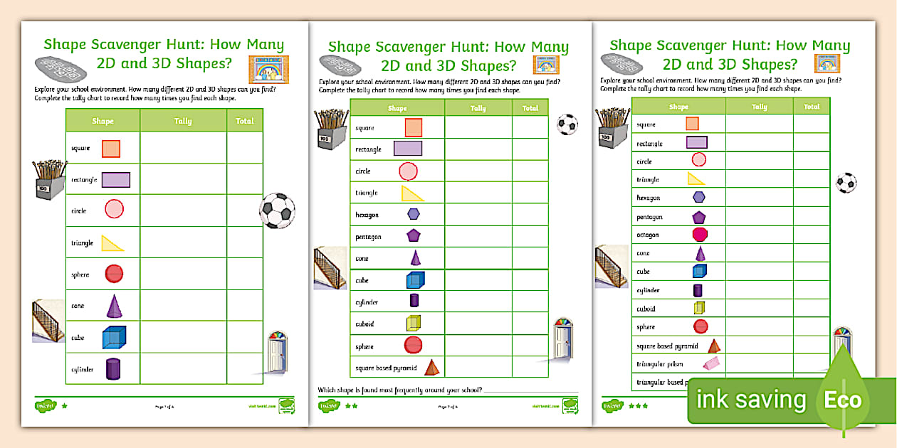 👉 Shape Scavenger Hunt: How Many 2D and 3D Shapes? - Maths