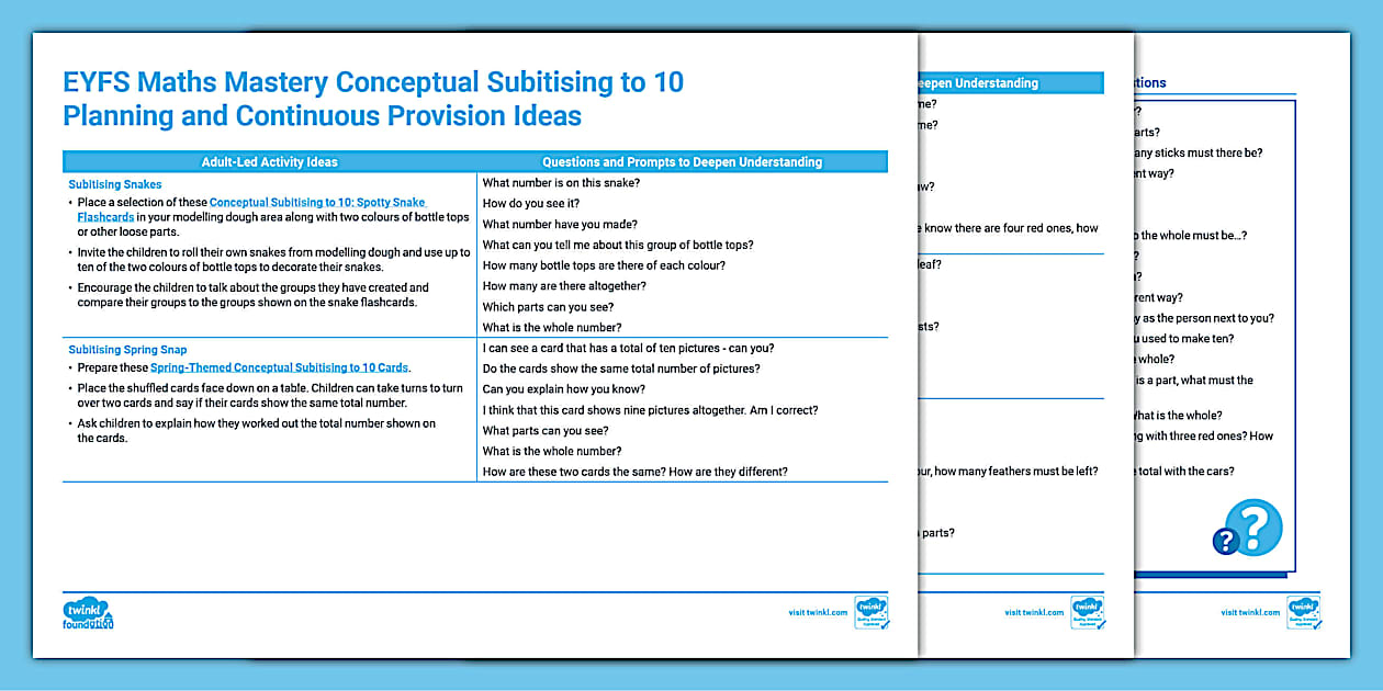 EYFS Maths Conceptual Subitising to 10 Planning Provision