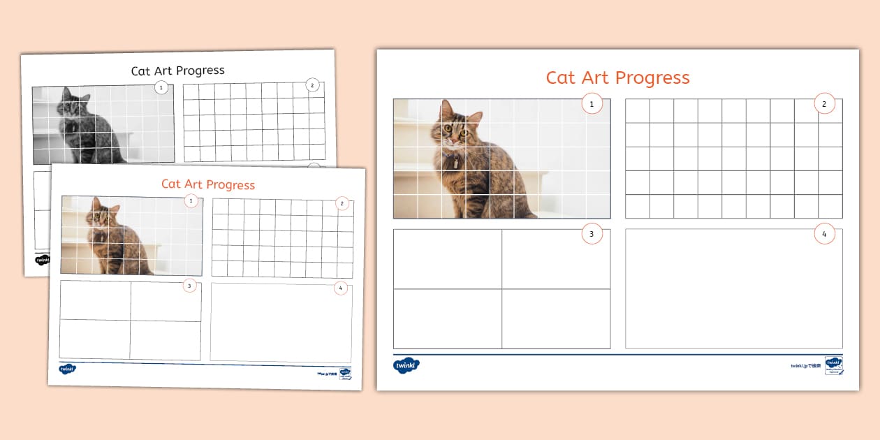 Cat Art Progress Template (teacher made) - Twinkl