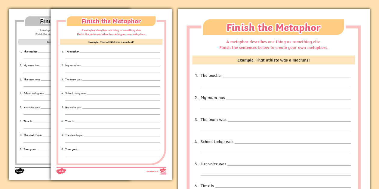 Finish the Metaphor Worksheet (teacher made) - Twinkl