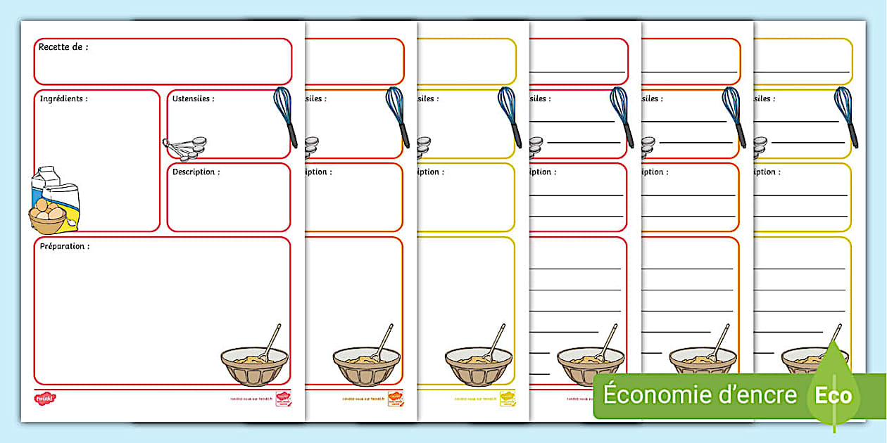 Modèles pour ateliers d'écriture de recettes - Twinkl