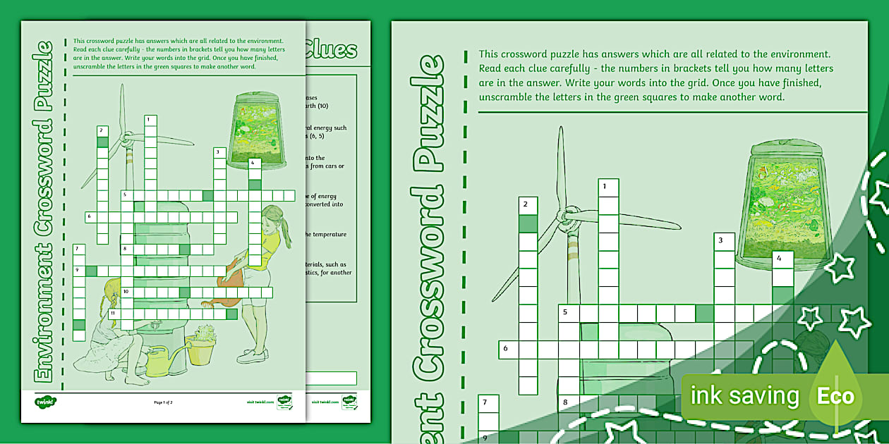 Environment Crossword Puzzle (Ages 7 -11) (teacher made)