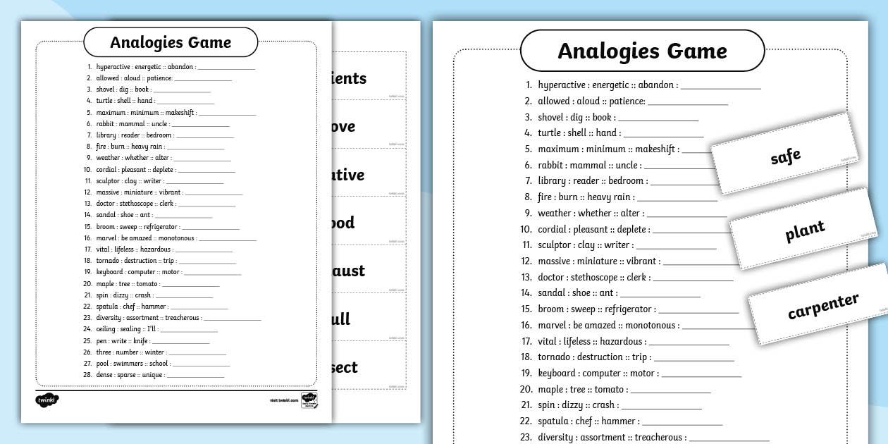 Analogies Game for 6th-8th Grade (teacher made) - Twinkl
