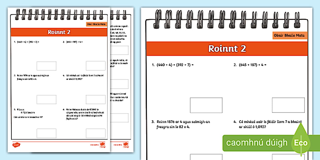 Maths Homework Division 2 Gaeilge