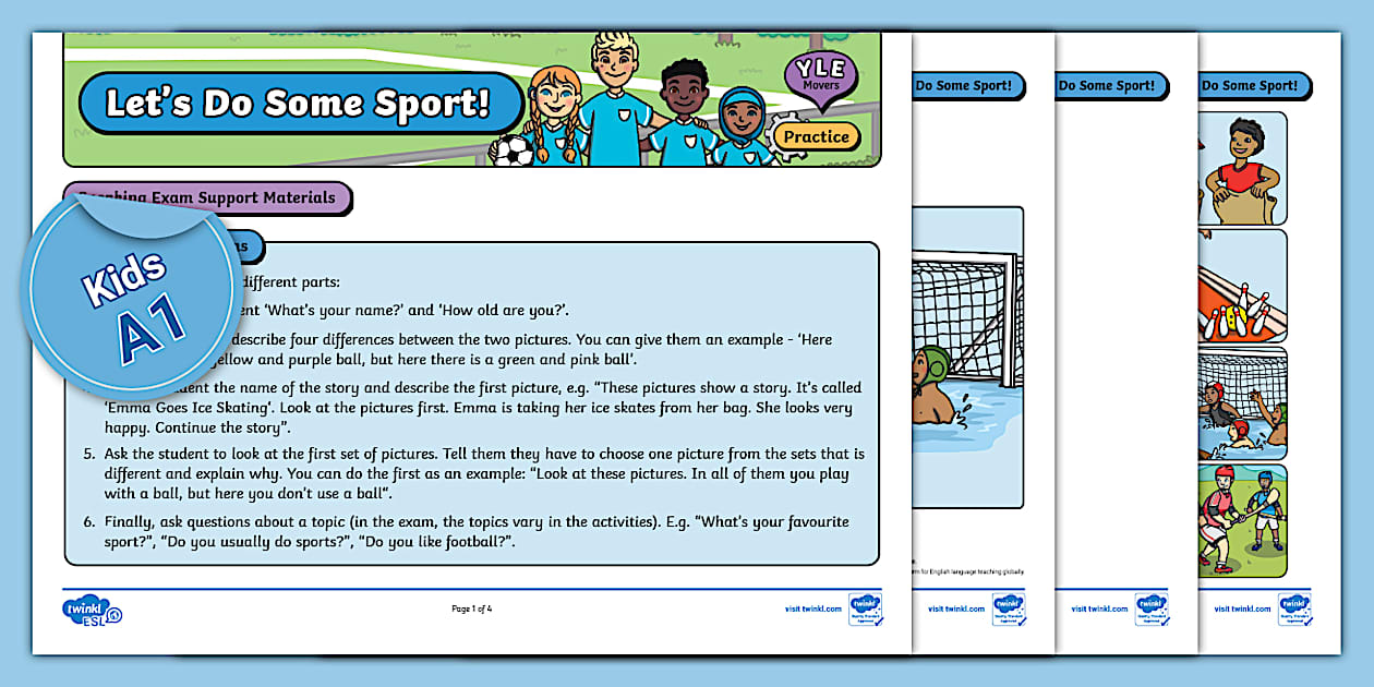 YLE Movers - Speaking - Practice Sheet (Let's Do Some Sport!)