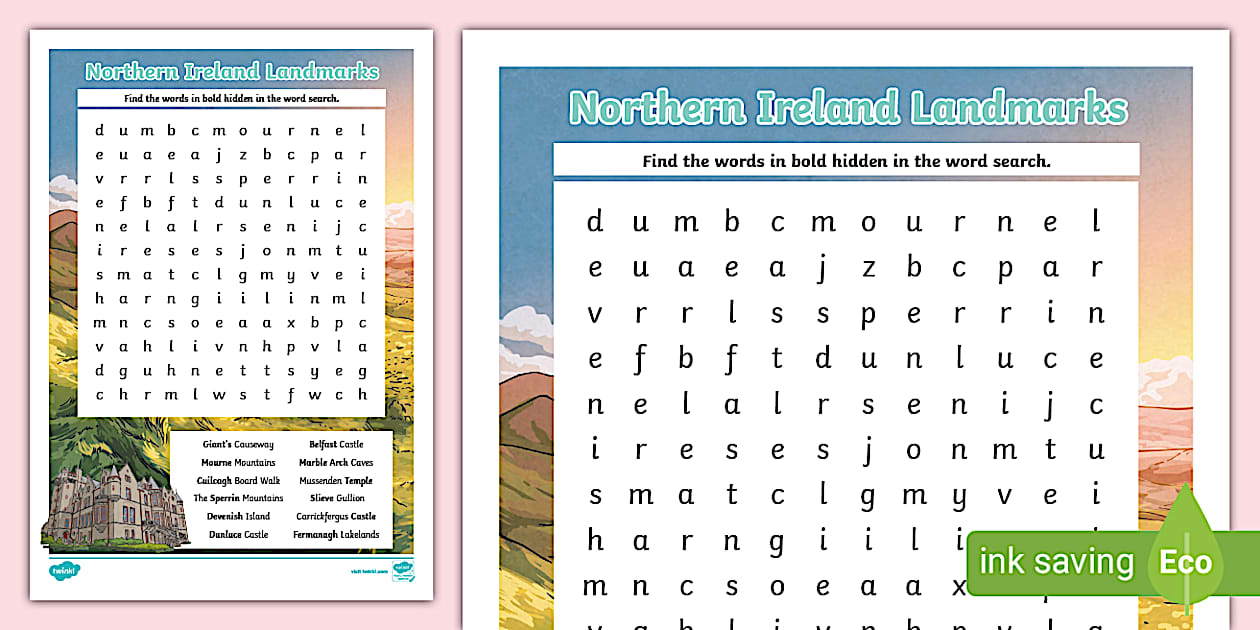Northern Ireland Landmarks Word Search (teacher made)