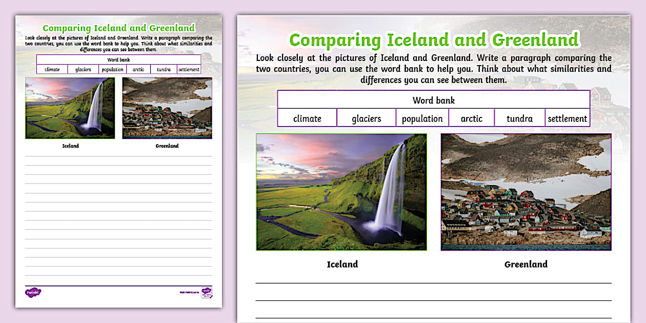 Comparing Iceland and Greenland Worksheet - Twinkl
