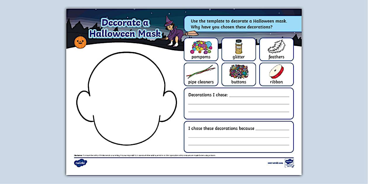 Decorate a Halloween Mask Worksheet (teacher made) - Twinkl