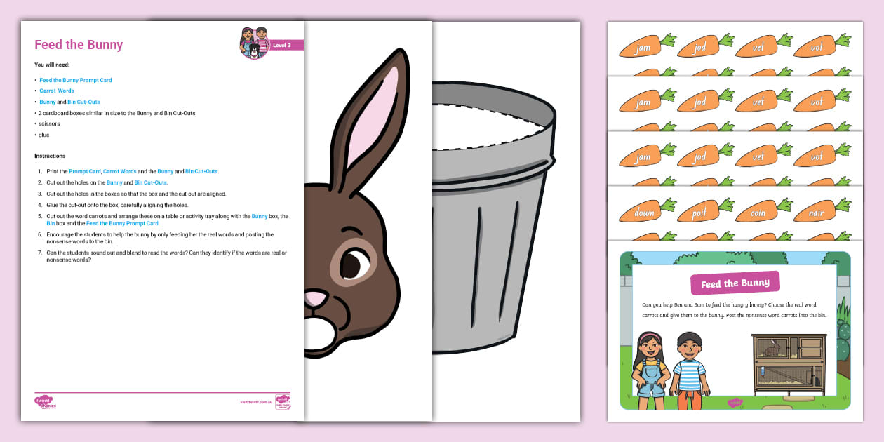 Twinkl Phonics Level 3: Feed the Bunny Word Sort Activity