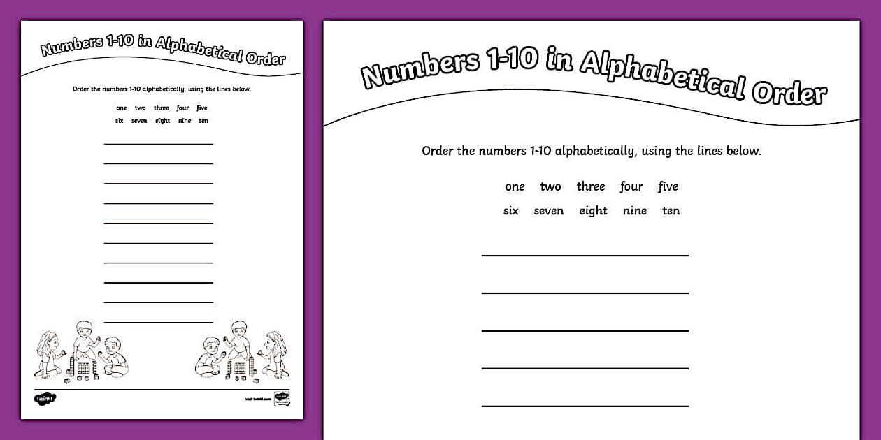 Numbers 1-10 in Alphabetical Order Worksheet (teacher made)