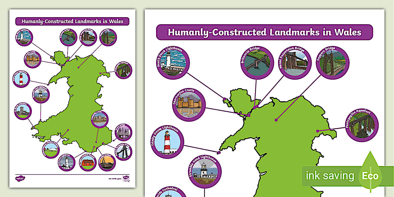 Welsh Landmarks Map | Humanly-Constructed | Twinkl Cymru