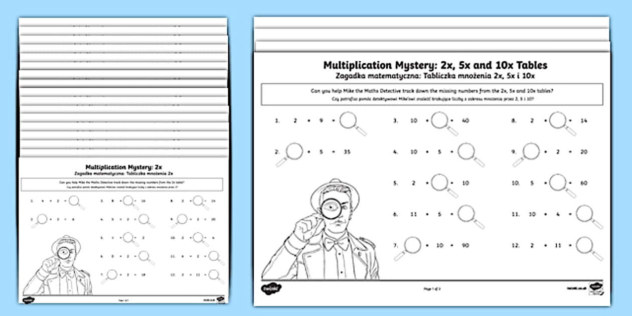 Multiplication tables missing numbers worksheet / worksheet English/Polish