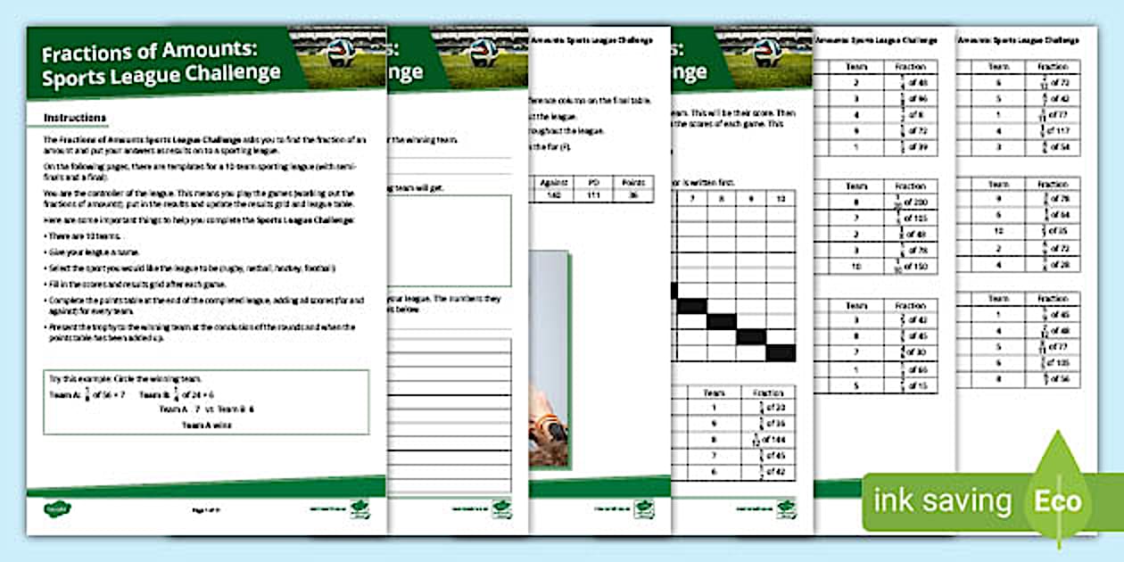 Fractions of Amounts - Sports League Challenge - Twinkl
