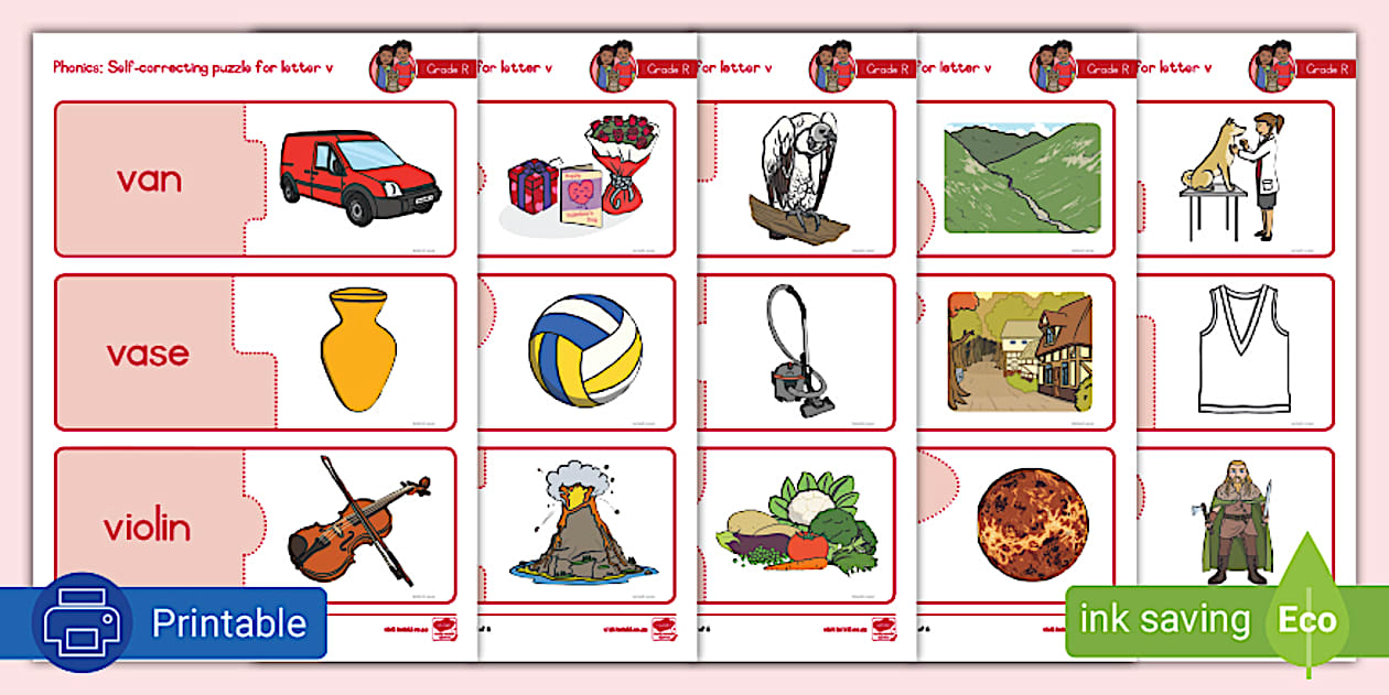 Grade R Phonics: Self-correcting Puzzle Letter v - Twinkl