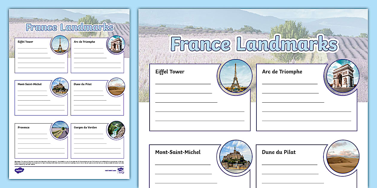 France Landmarks Fact File Template (teacher made) - Twinkl