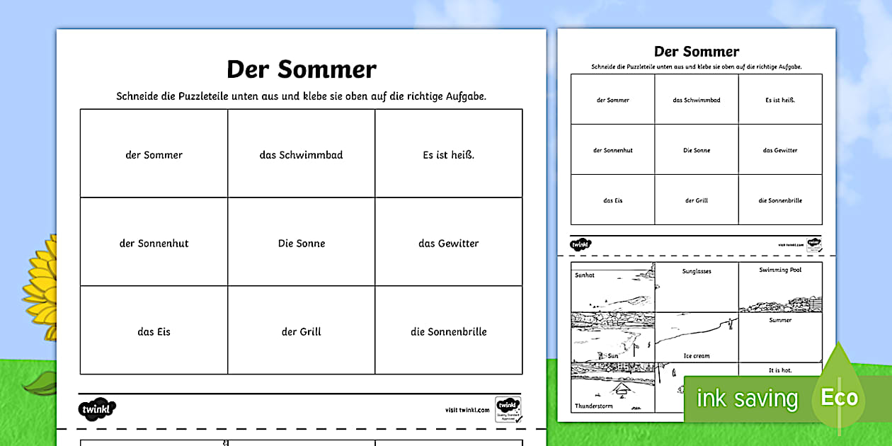 Summer Words Picture Activity German (Teacher-Made) - Twinkl
