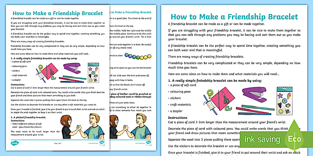 Friendship Bracelets for Preschoolers | Twinkl Worksheet