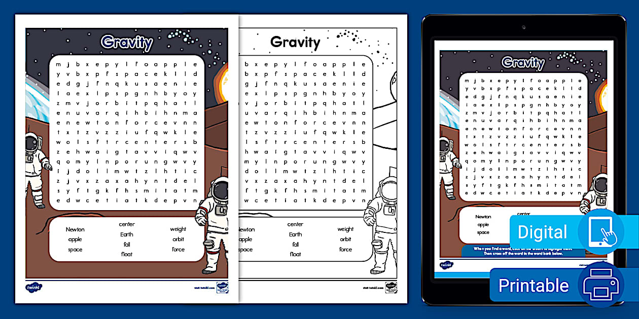 Gravity Word Search for K-2nd Grade (teacher made) - Twinkl