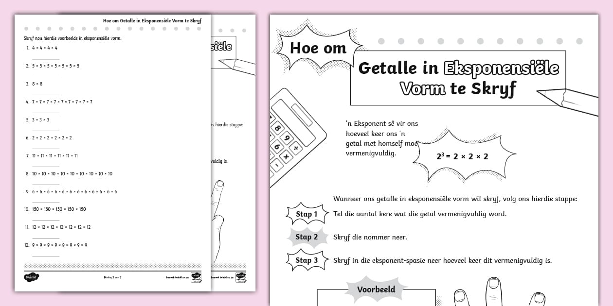 Hoe om Getalle in Eksponensiële Vorm te Skryf - Twinkl