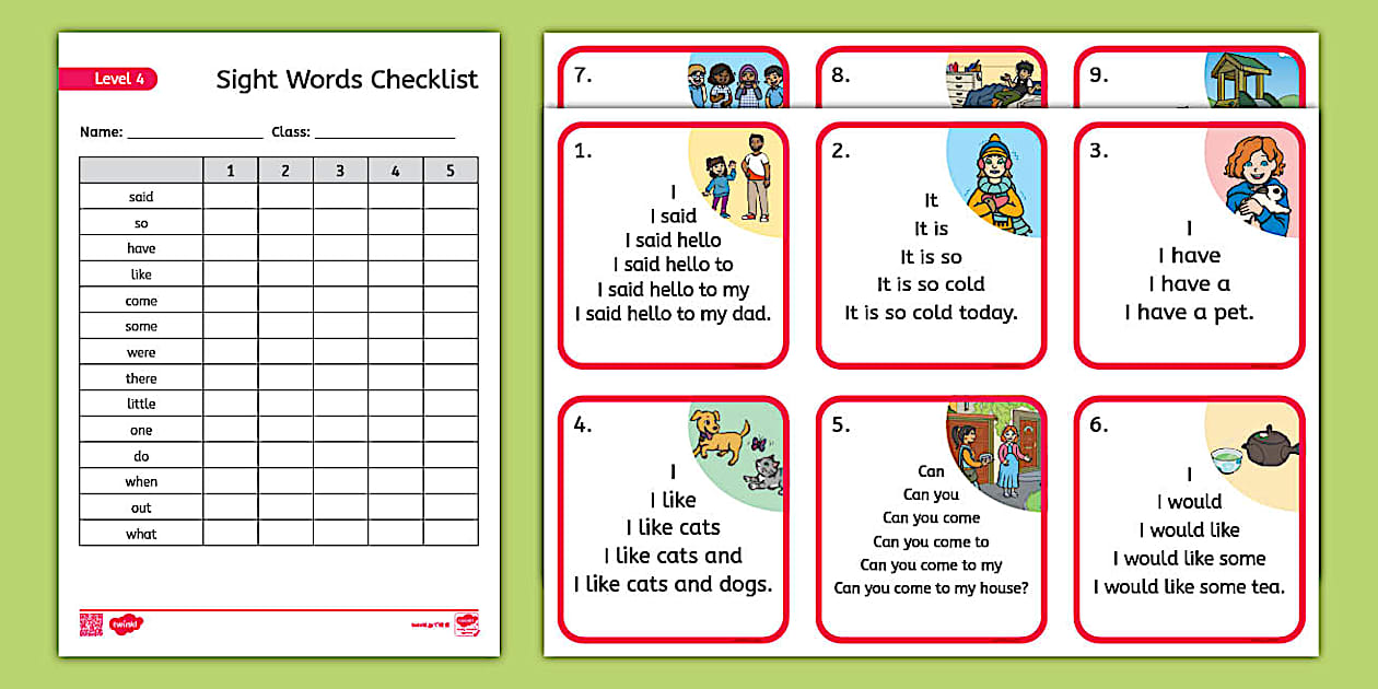 Phonics Sight Words Tree Cards Level 4 (teacher made)
