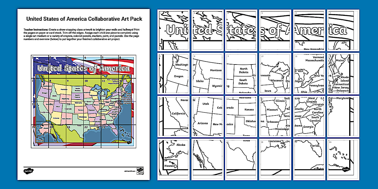 * NEW * United States Map Collaborative Art Pack for 3rd-5th Grade