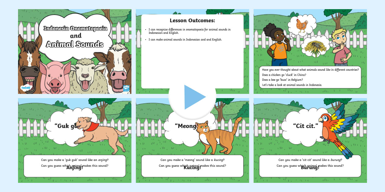 Animal Sounds Onomatopoeia - Indonesian - Twinkl