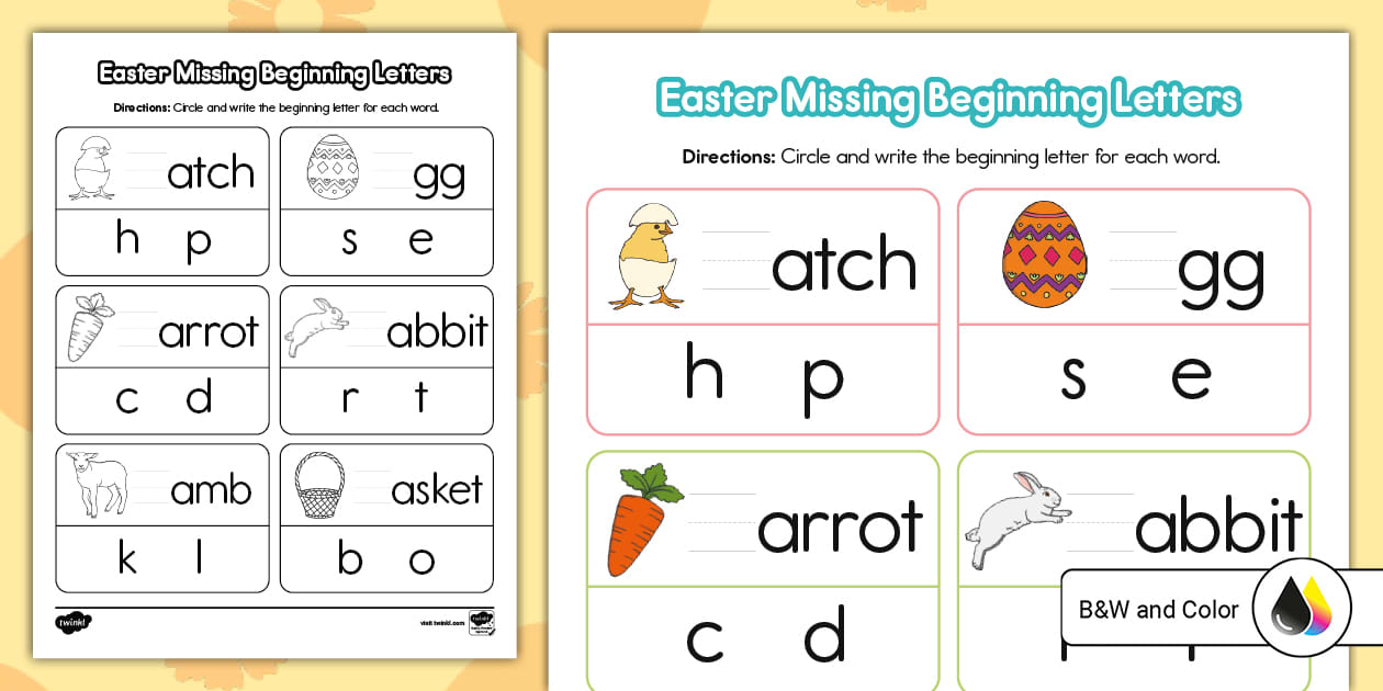 Easter Missing Beginning Letters Worksheet for K-1st Grade