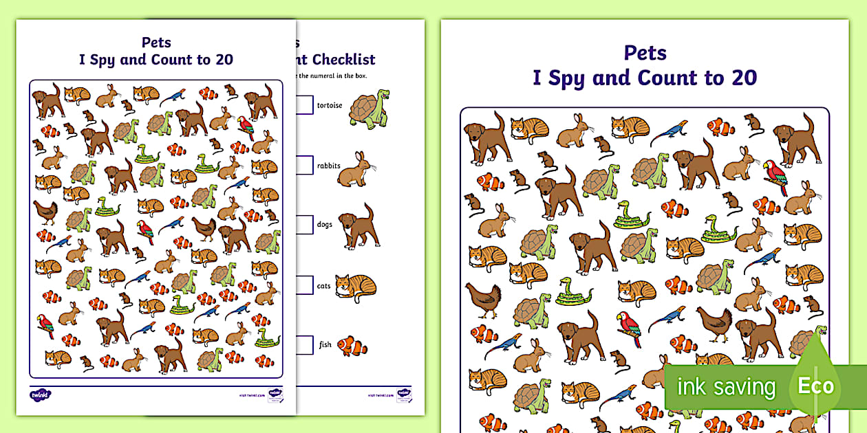 Pets I Spy and Count Activity to 20 (teacher made) - Twinkl