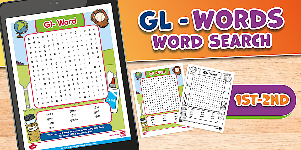 Gl- Consonant Blends Word Search for 1st-2nd Grade - Twinkl
