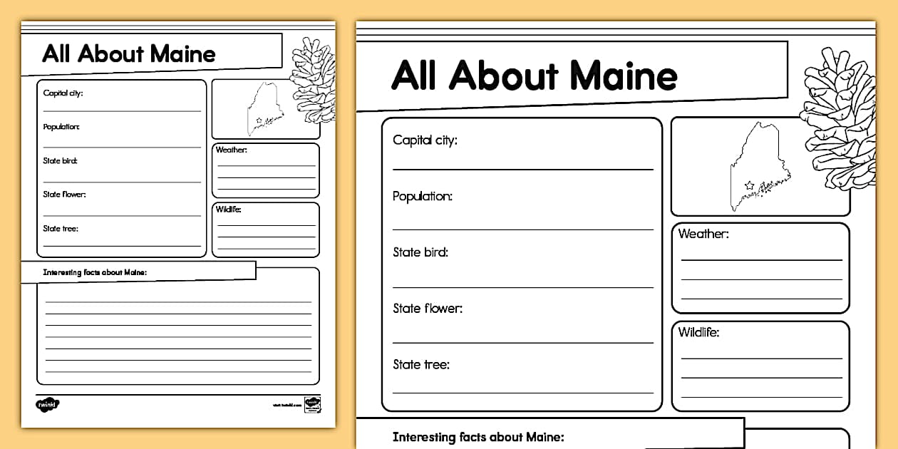 All About Maine Research Worksheet (Teacher-Made) - Twinkl