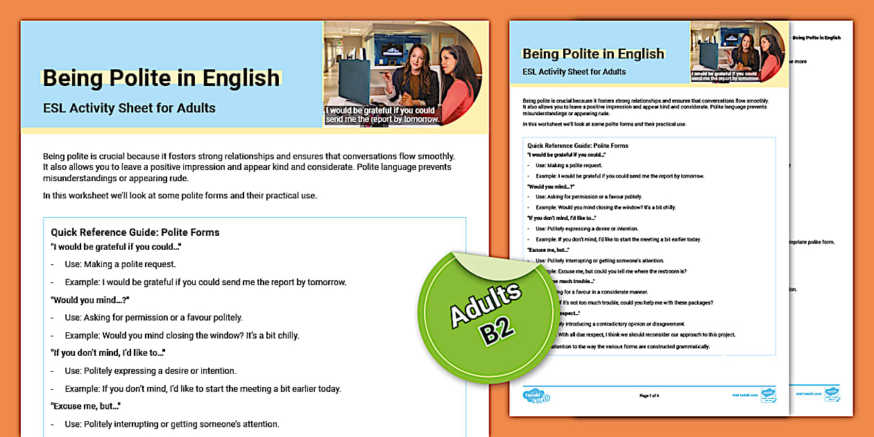 Being Polite in English Worksheet [Adults, B2-C1] - Twinkl