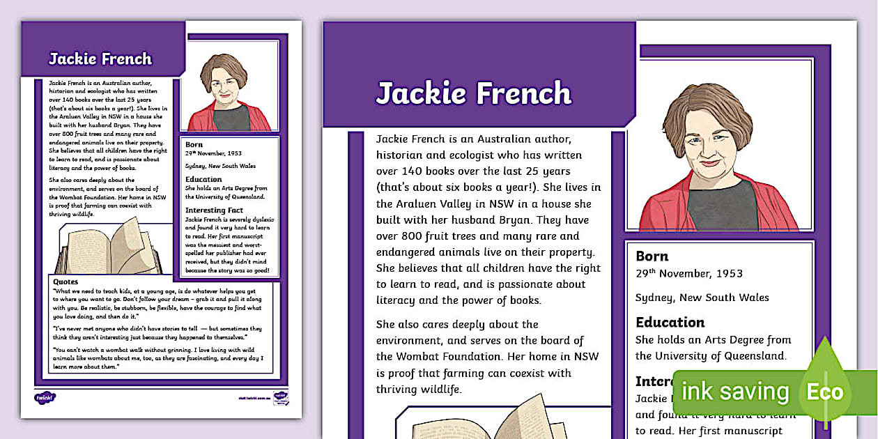 Jackie French Fact File Ι Years 3-4 Reading Resources