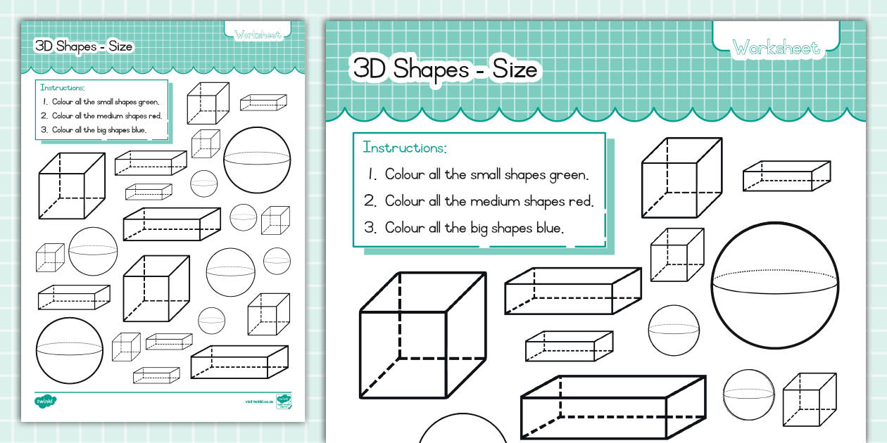 Grade R Maths -3D Shapes - Worksheet - Colour by Size